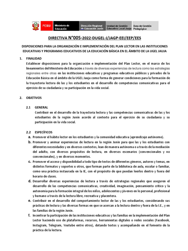 Plan Lector en UGEL Jauja | PDF | Educación primaria | Método de enseñanza