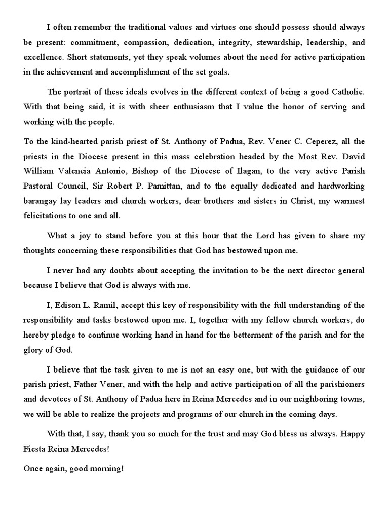 Speech ACCEPTANCE THE KEY OF RESPONSIBILITY | PDF