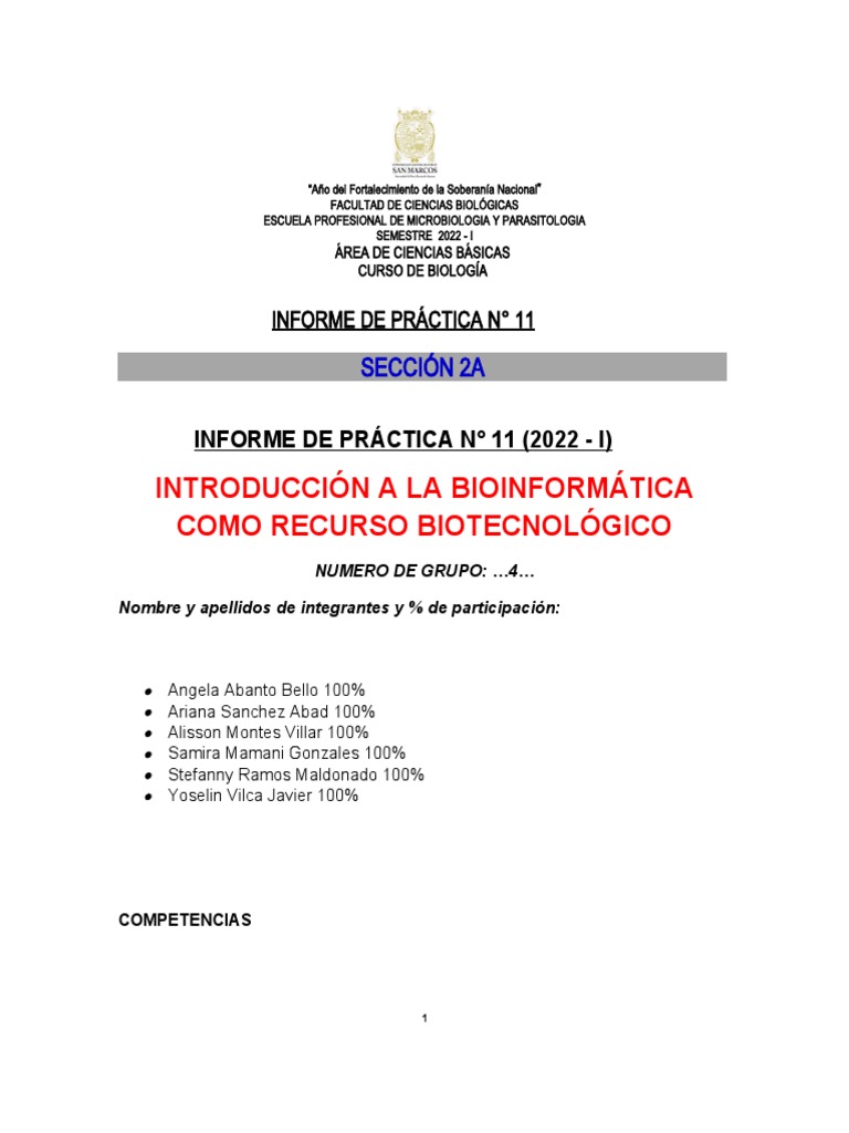 Sem 11 Informe Practica 11 INTRODUCCIÓN A LA BIOINFORMÁTICA 2021-I MICROBIOLOGÍA | PDF | Gene ...