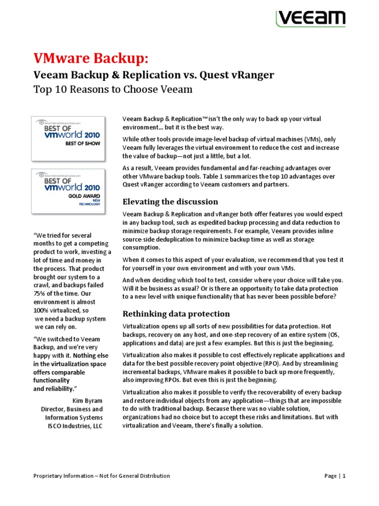 Veeam Backup & Replication Vs Quest Vranger | PDF | Backup | Virtual ...