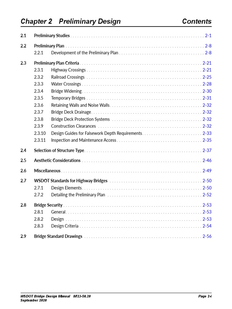 Chapter 2 Preliminary Design Contents: WSDOT Bridge Design Manual M 23 ...