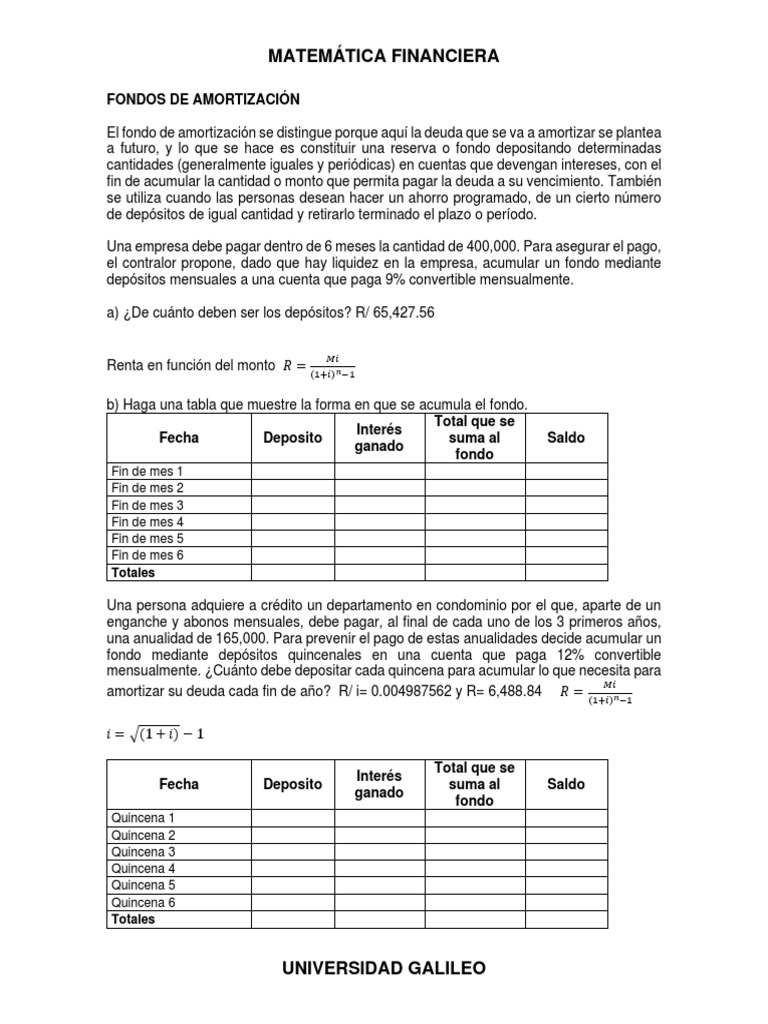 Ejemplos Fondo de Amortizaci N 2022 | PDF | Amortización (Negocio) | Interés