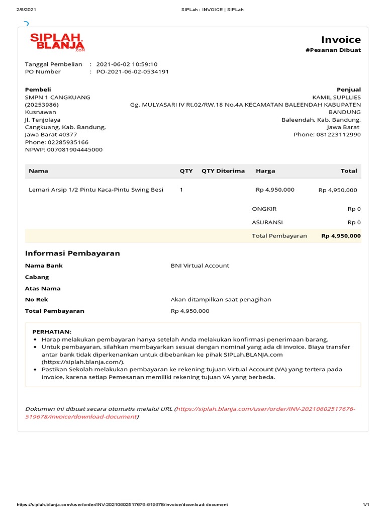 Invoice Pembelian Sekolah | PDF