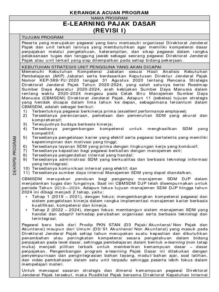 Kap E-Learning Pajak Dasar 2021 Revisi I | PDF