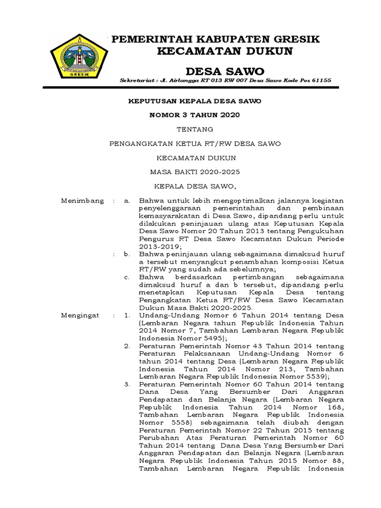 Sk. RT RW Sawo Dukun Gresik | PDF