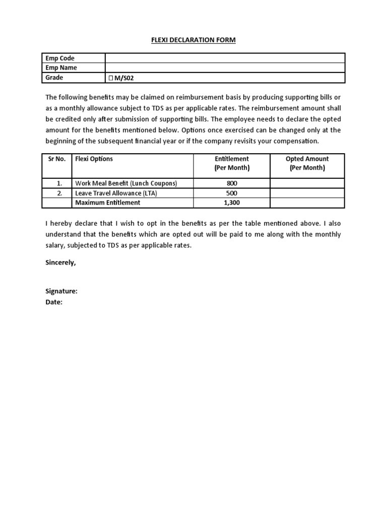 Flexi Declaration Form: Emp Code Emp Name Grade | PDF