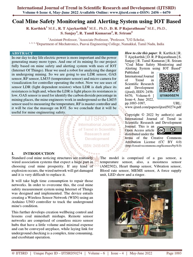 Coal Mine Safety Monitoring And Alerting System Using Iot Based