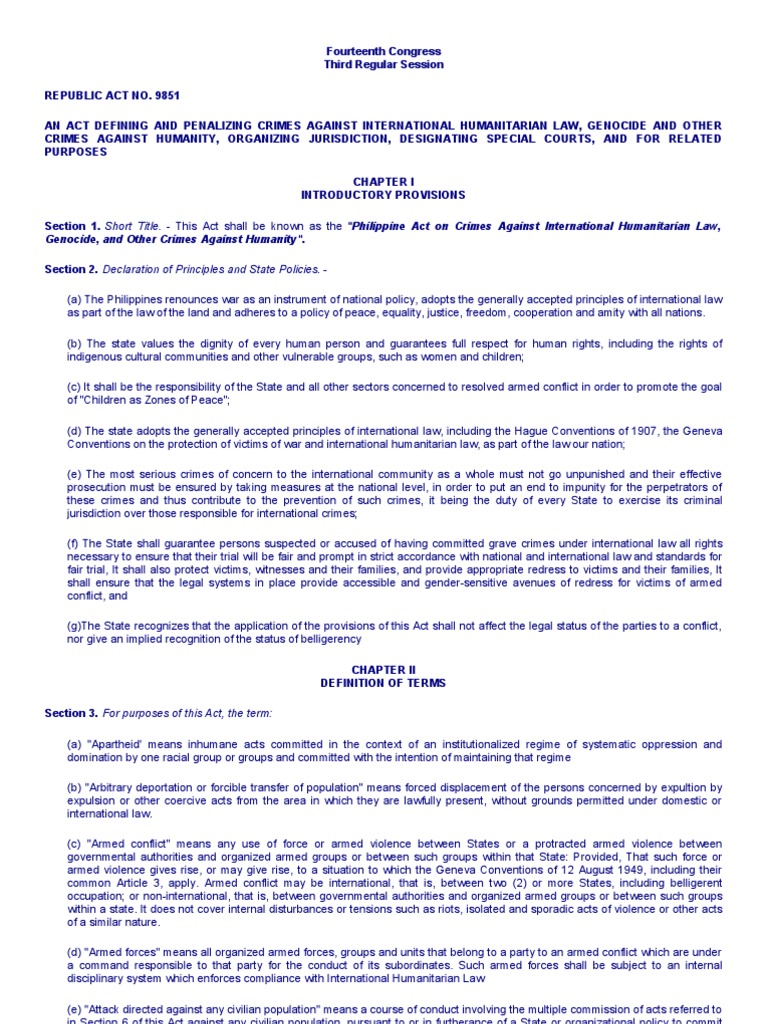 Ra 9851 | PDF | Crimes Against Humanity | International Humanitarian Law