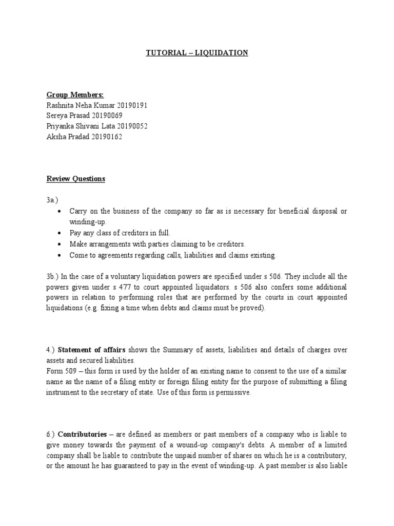Acc203 Tut On Liquidation | PDF | Liquidation | Dividend
