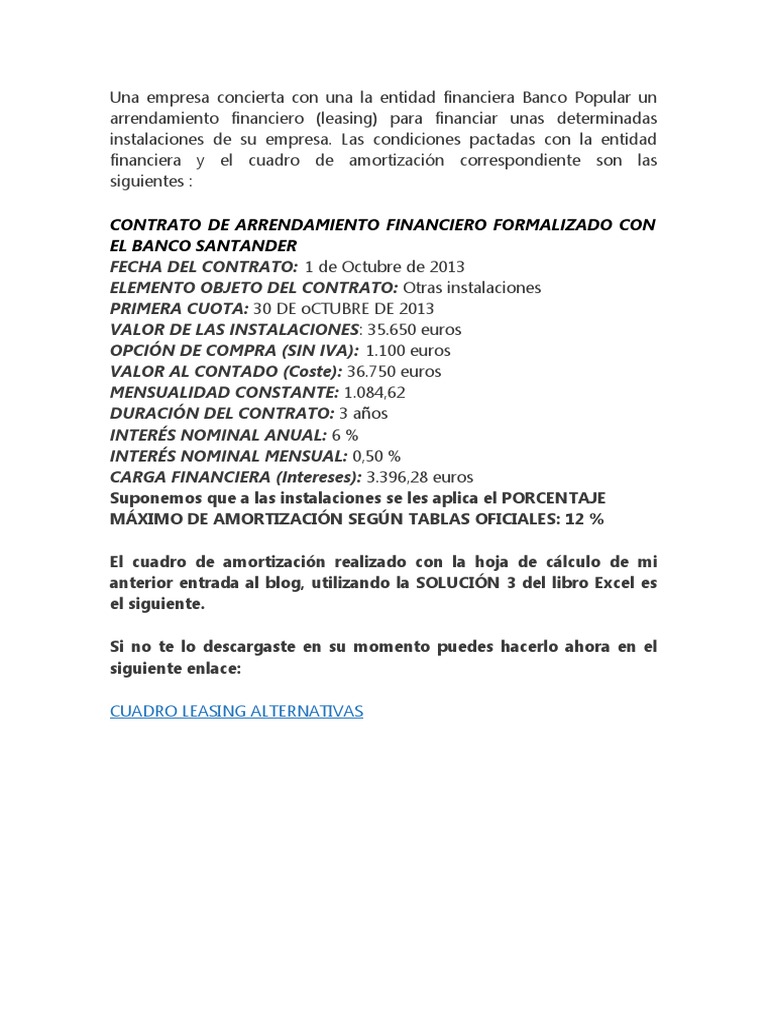 Ejercicio leasing v2 | PDF | Arrendamiento | Amortización (Negocio)