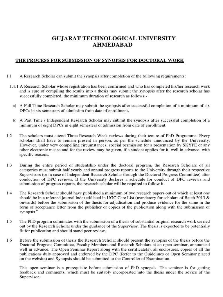 PhD Synopsis Submission Guide | PDF | Thesis | Doctor Of Philosophy