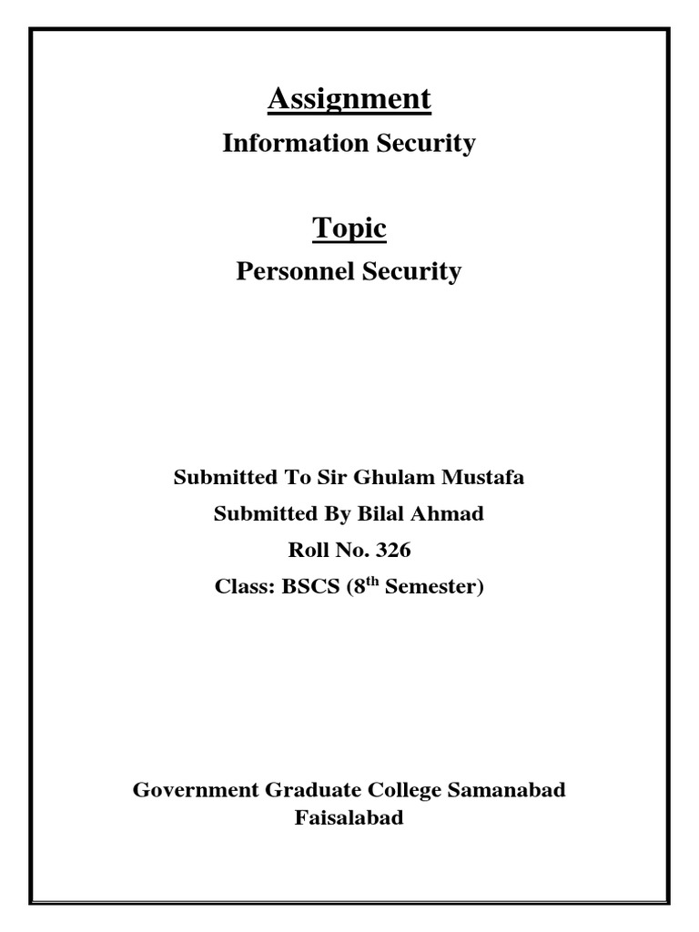 Personnel Security - Assignment - Information Security | PDF ...