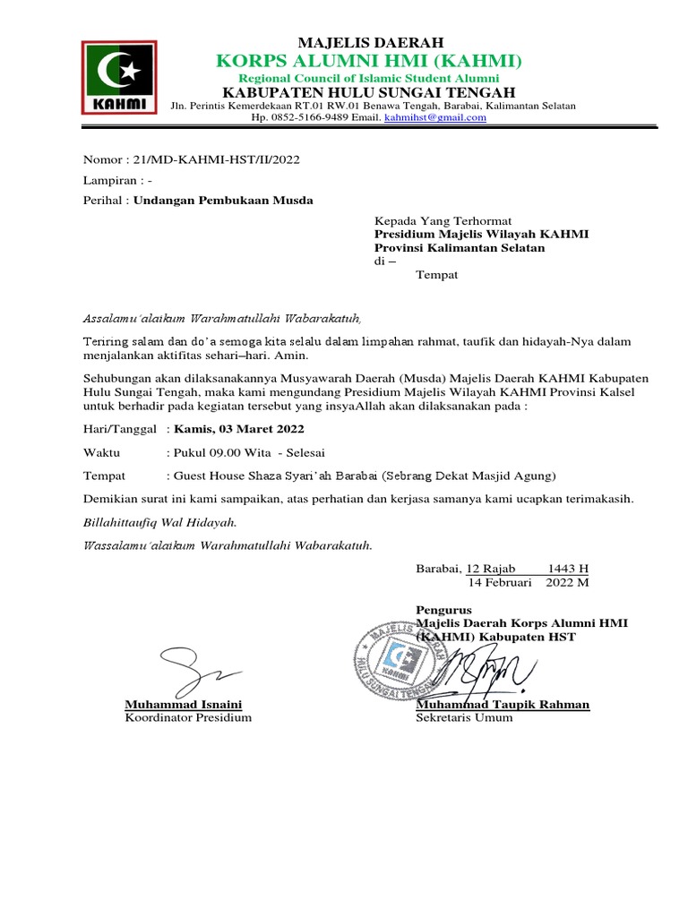 Contoh Undangan Musda Ke Provinsi | PDF