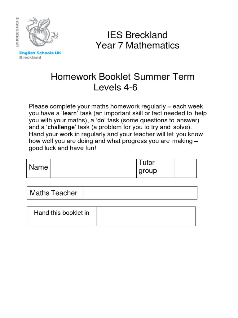 Summer Term Year 7 Maths Homework Booklet Levels 4 6 | PDF | Shape ...