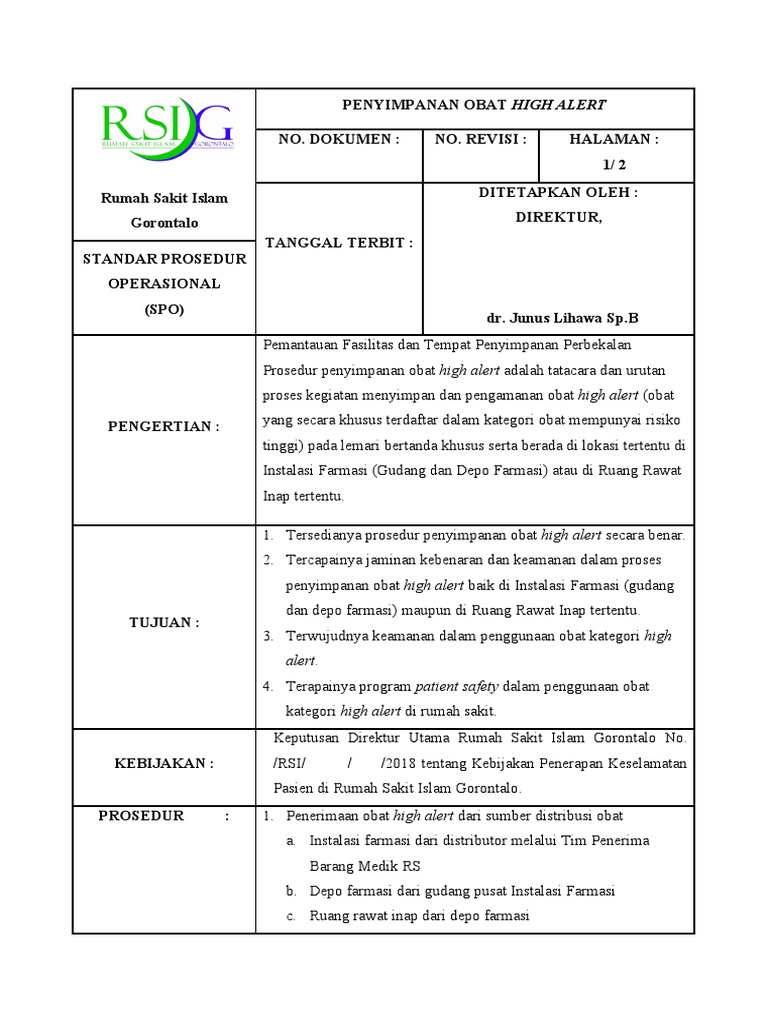Penyimpanan Obat High Alert Pdf