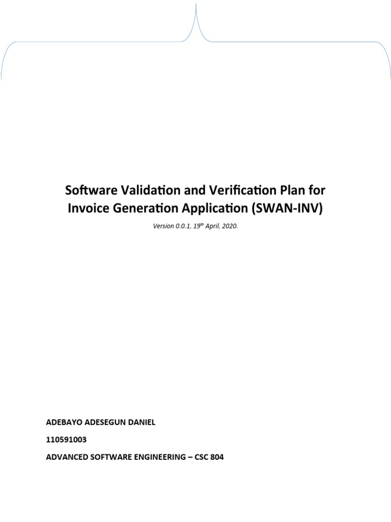 SWAN-INV Software Validation Plan | PDF | Verification And Validation ...