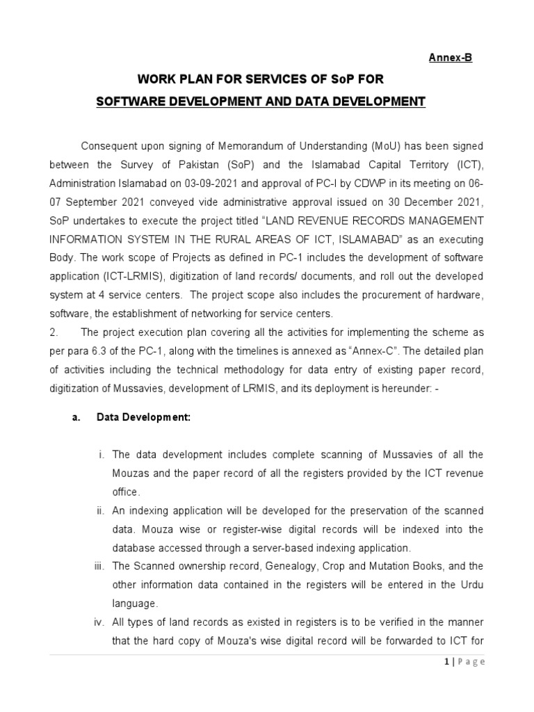 Work Plan For Services of Sop For Software Development and Data Development | PDF | Databases ...