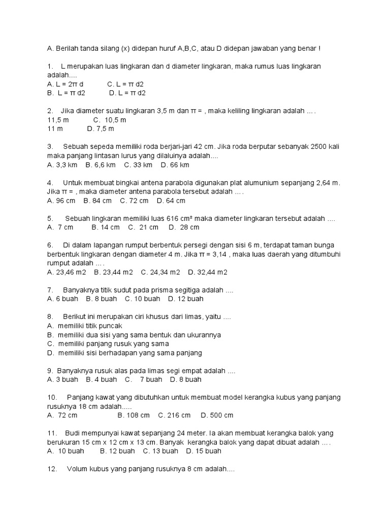 Soal PAT Matematika Kelas 8 | PDF
