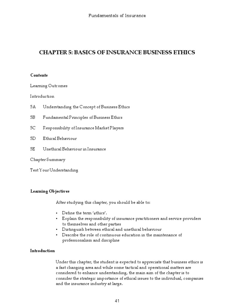 05 Basics of Insurance Business Ethics | PDF | Business Ethics | Insurance