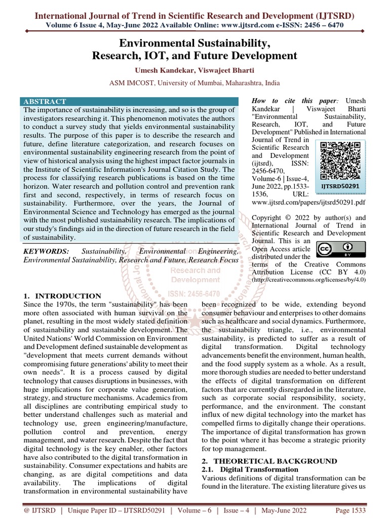 Environmental Sustainability, Research, IOT, and Future Development ...