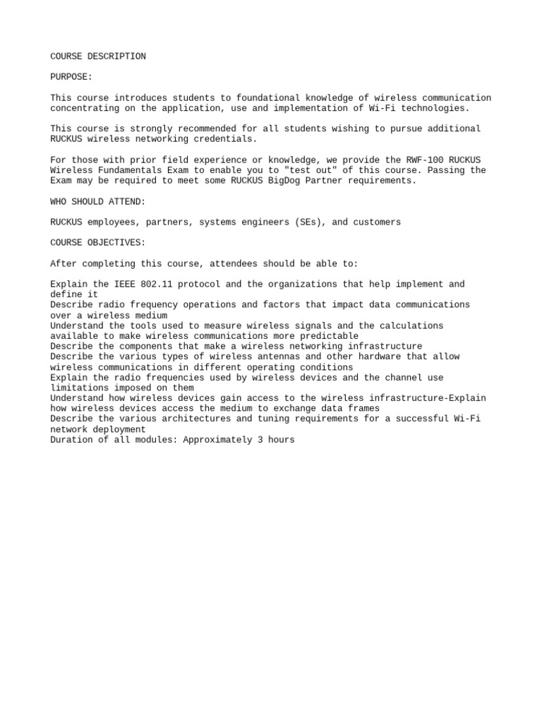 RWF 100 - RUCKUS Wireless Fundamentals | PDF