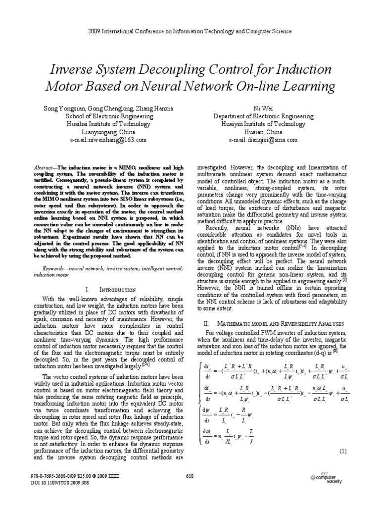 Inverse System Decoupling Control For Induction Motor Based On Neural ...