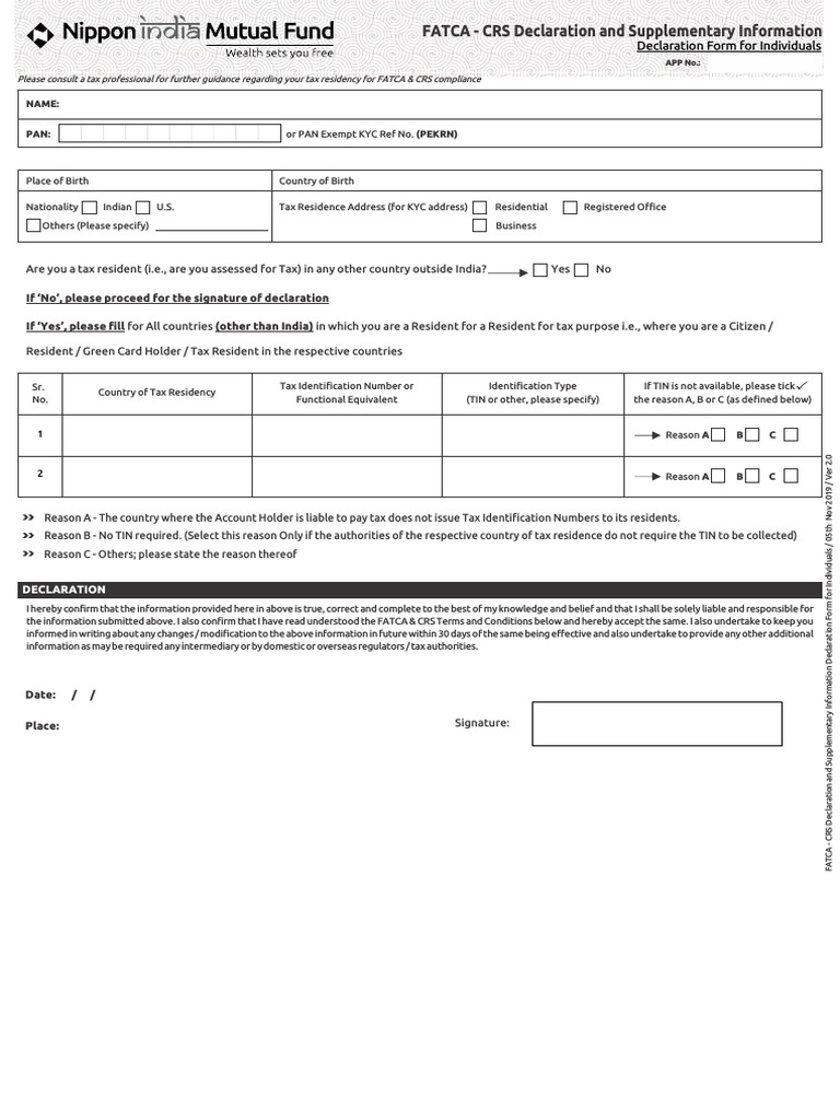 FATCA Declaration For Individual Investors Form | PDF | Identity ...
