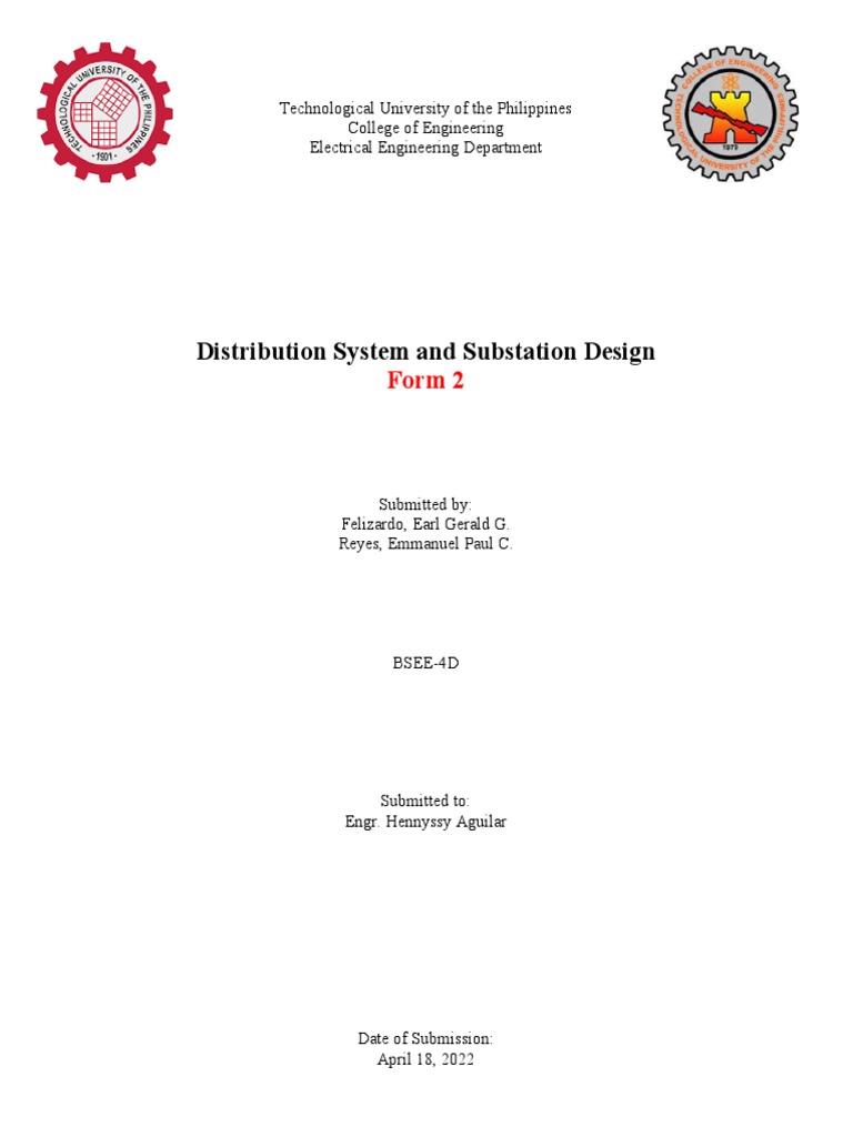 Distribution System and Substation Design: Form 2 | PDF | Electric ...