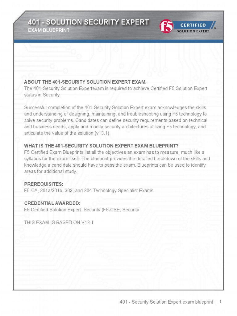 F5 Blueprint CSE 401 Security | PDF | Test (Assessment) | Expert