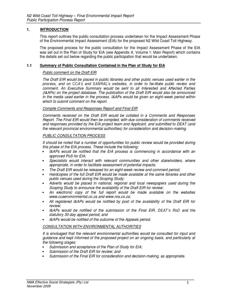 N2 Wild Coast Toll Highway EIA Report | PDF | Environmental Impact ...