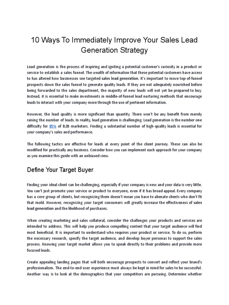 10 Ways To Immediately Improve Your Sales Lead Generation Strategy ...