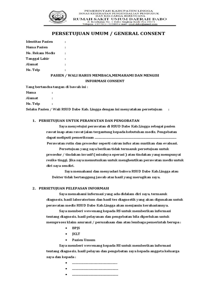 Surat Persetujuan Umum General Consent | PDF