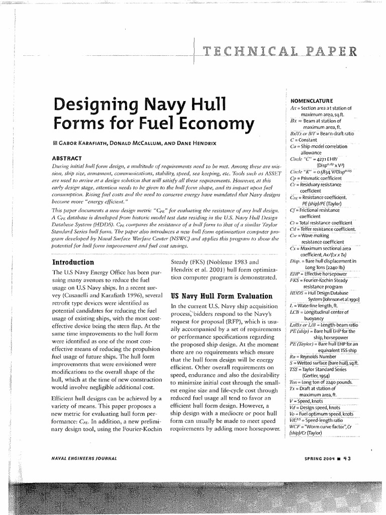 Designing Navy Hull Forms For Fuel Economy by Karafiath | PDF | Ships ...