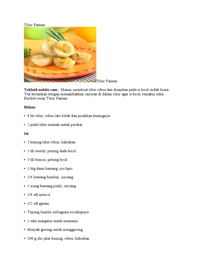 Resep Telur Fantasi untuk Balita | PDF
