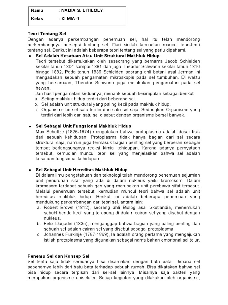 Teori Tentang Sel Pdf