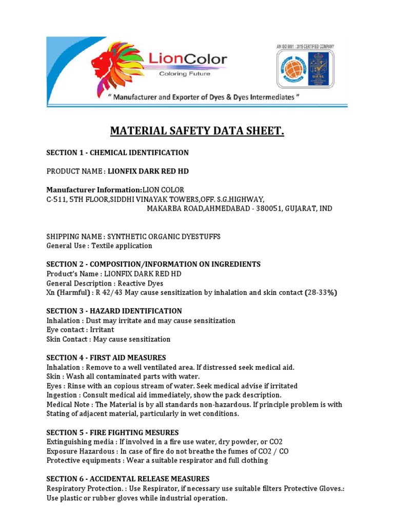 Material Safety Data Sheet | PDF | Water | Toxicity
