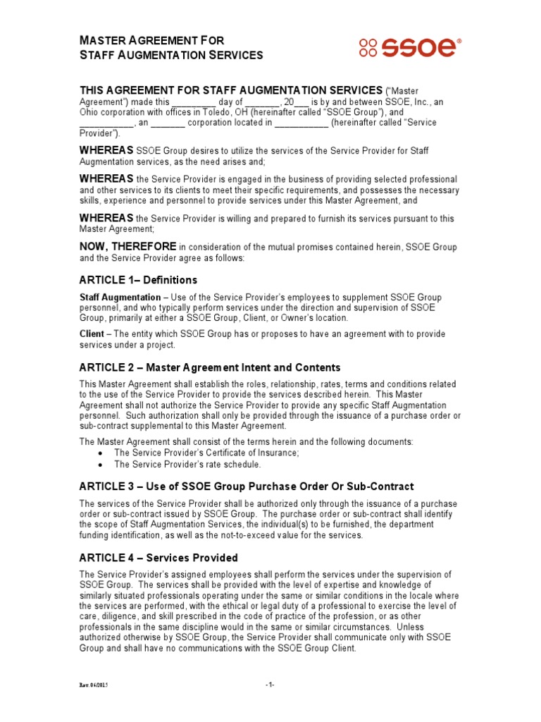 Staff Augmentation Agreement Form | PDF | Insurance | Liability Insurance