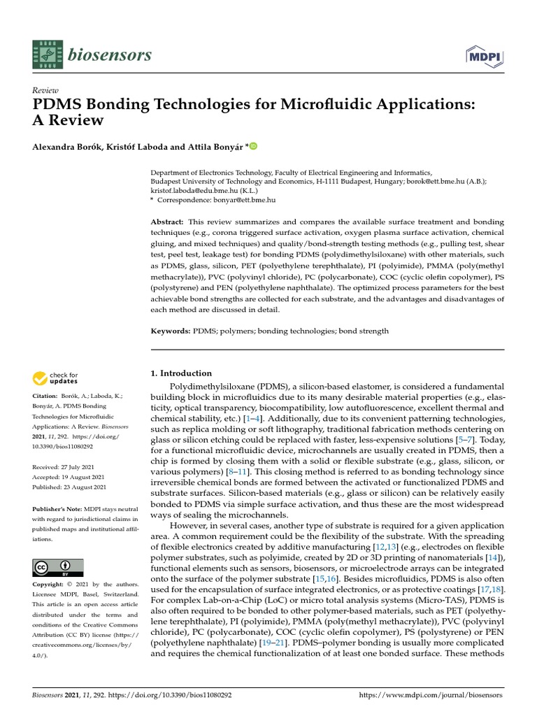 Biosensors: PDMS Bonding Technologies For Microfluidic Applications: A Review | PDF | Fluid ...