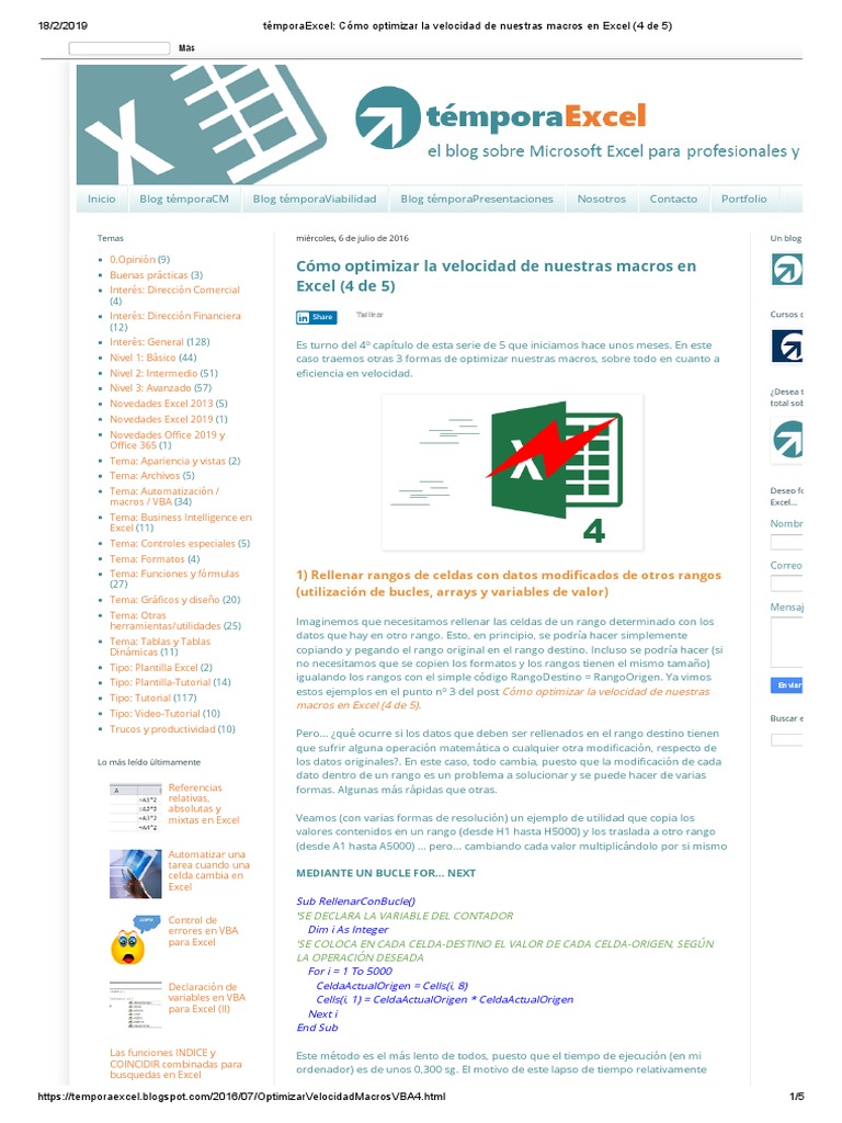 Témporaexcel - Cómo Optimizar La Velocidad de Nuestras Macros en Excel (4 de 5) | Descargar ...