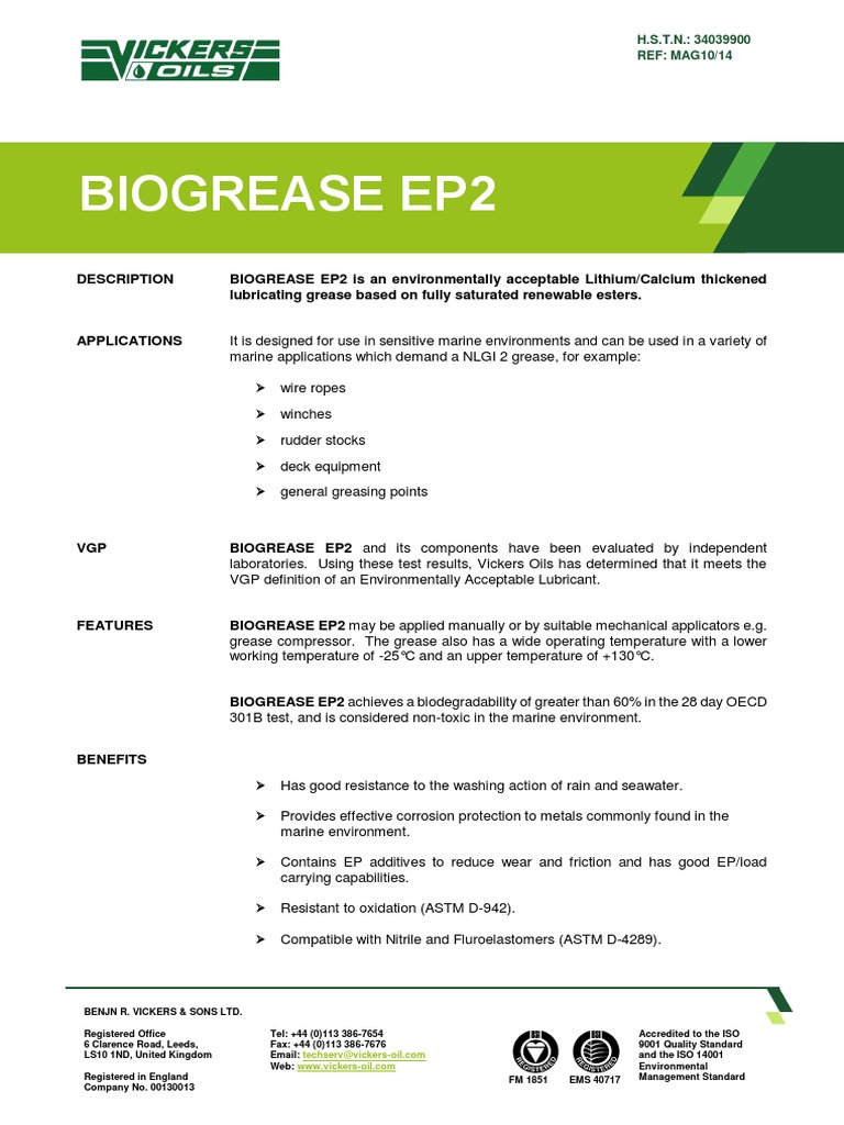 Biogrease EP2: Eco-Friendly Marine Lubricant | PDF