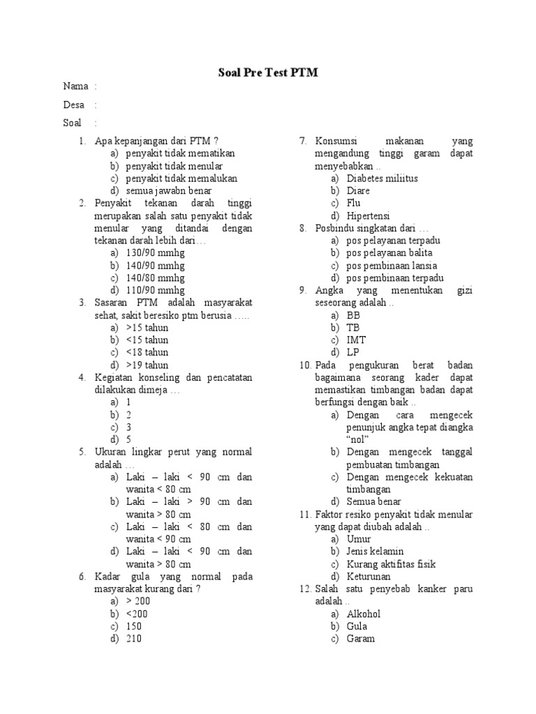 Soal Pre Test PTM | PDF