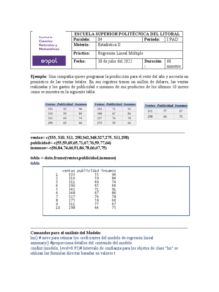 Practica en R - Regresion Lineal-1 | PDF | Regresión lineal | Análisis ...