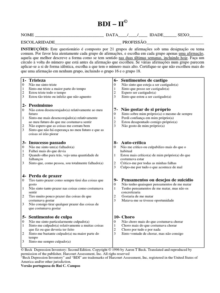 BDI-II - Versão Portuguesa | PDF