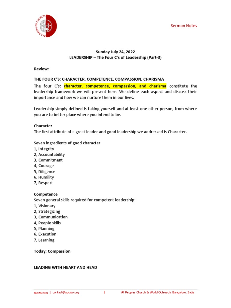 Leadership The Four Cs of Leadership Part 3 Ps Ashish Raichur | PDF ...