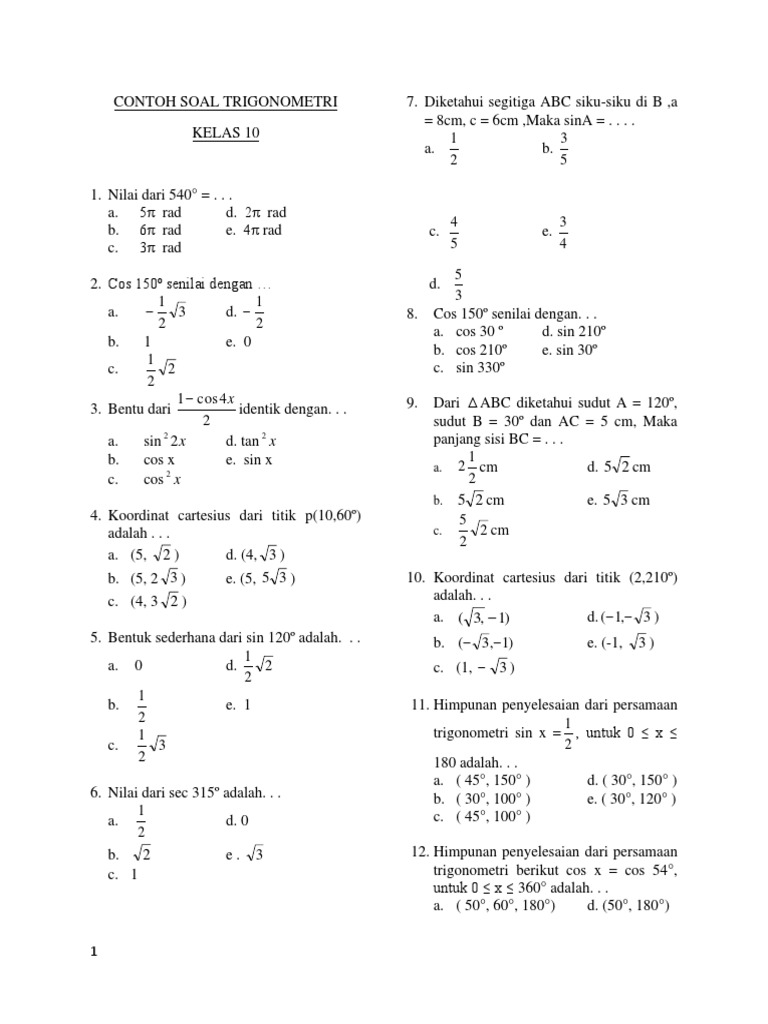 Soal Trigonometri Kelas 10 | PDF