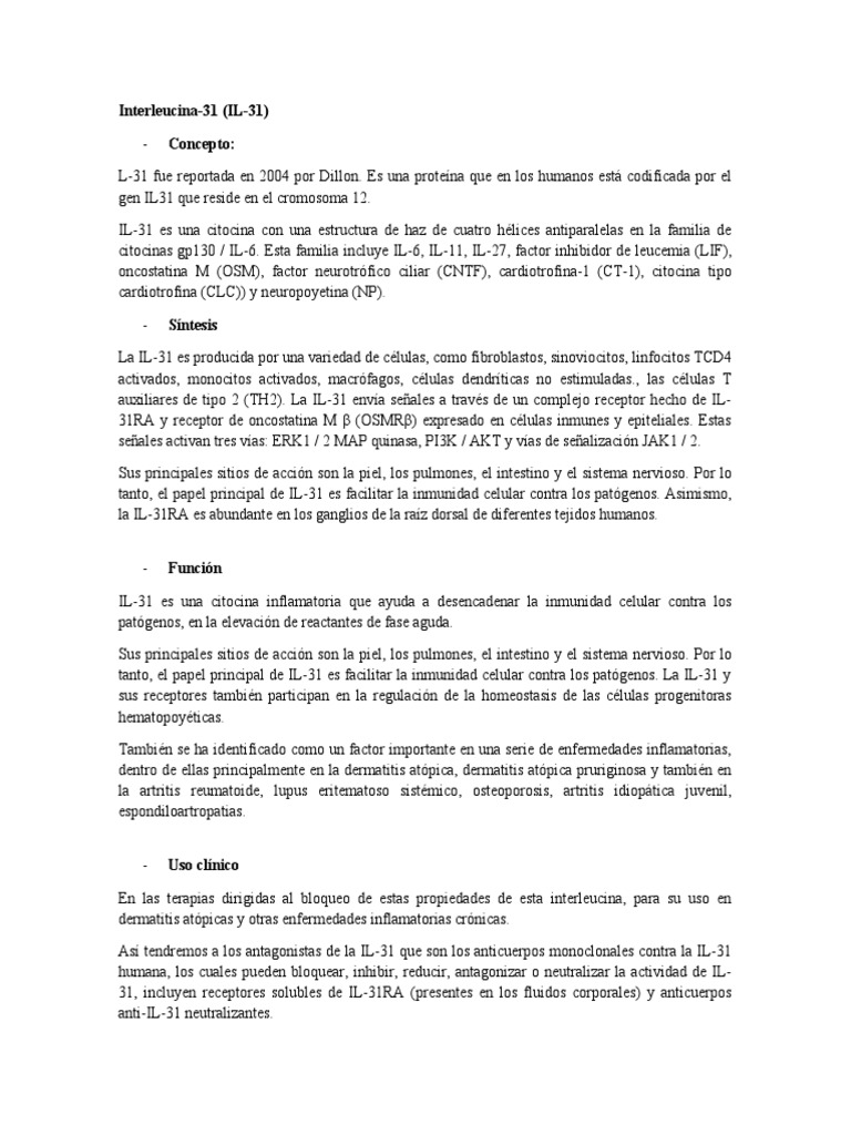 Características y funciones de las interleucinas IL-31, IL-32, IL-34 ...