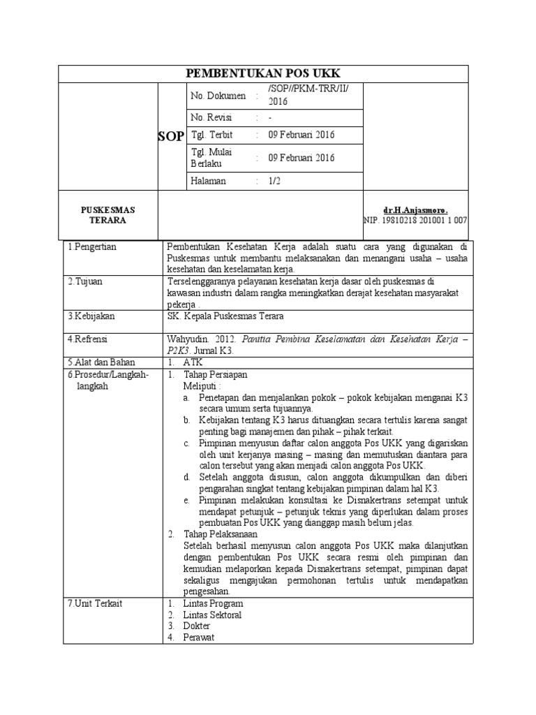 Sop Pembentukan Pos Ukk | PDF