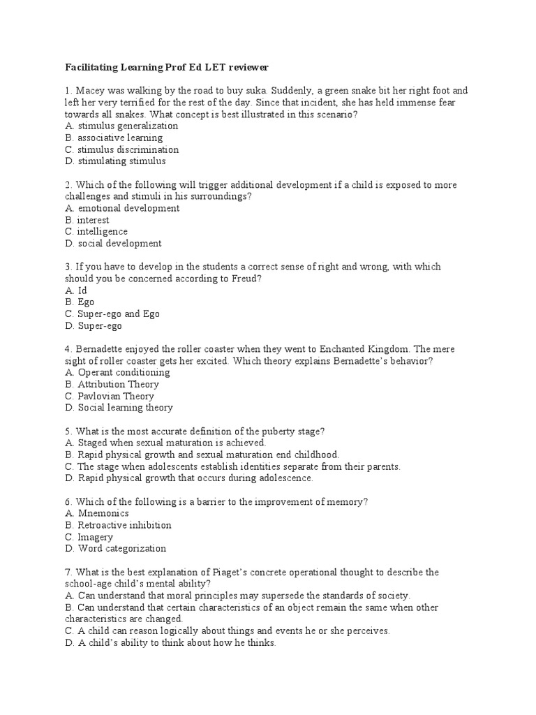 Facilitating Learning Prof Ed LET Reviewer-1 | PDF | Learning | Child Development