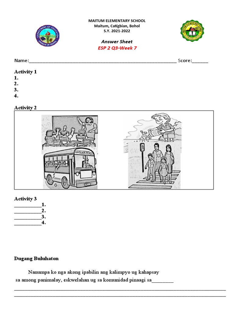 Answer Sheets Q2 W3 | PDF