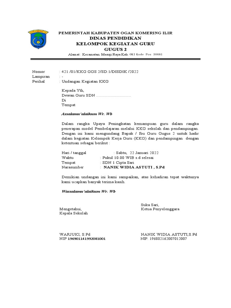 Surat Undangan Dan Daftar Hadir KKG | PDF